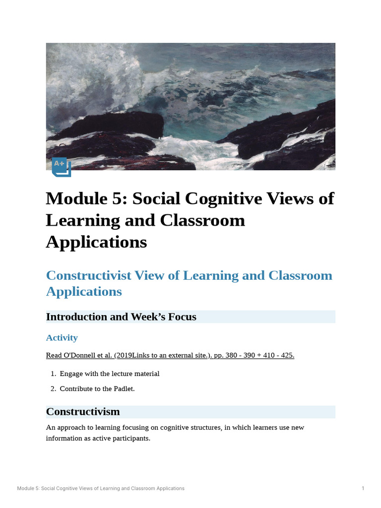 ACU Masters of Secondary Teaching: Social Cognitive Views of Learning ...
