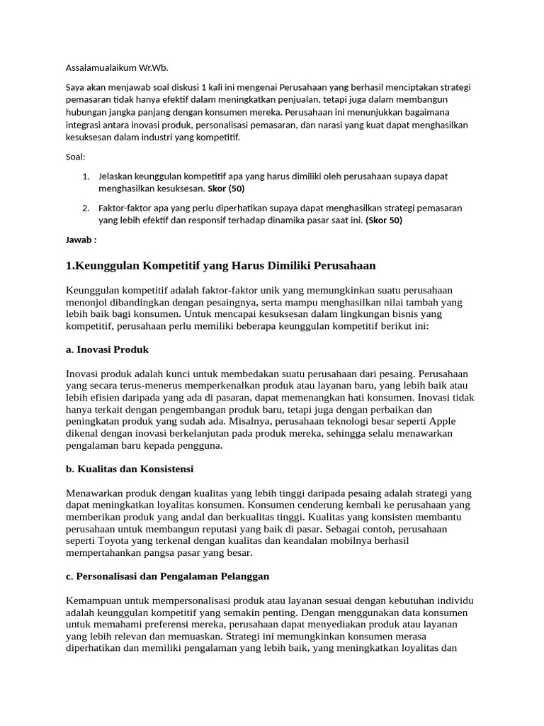 Diskusi 1 Manajemen Pemasaran | PDF