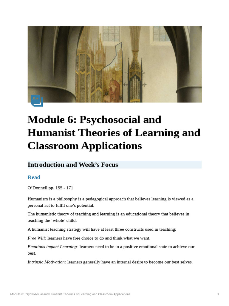 ACU Masters of Secondary Teaching: Psychosocial and Humanist Theories ...