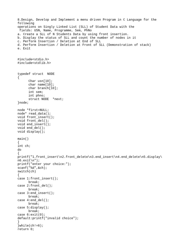 8th Singly Linkedlist | PDF | Computer Science | C++ 8th Singly Linkedlist | PDF | Computer Science | C++
