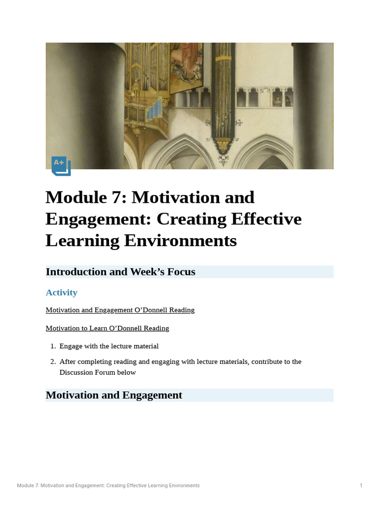 ACU Masters of Secondary Teaching: Motivation and Engagement Creating Effective Learning ...