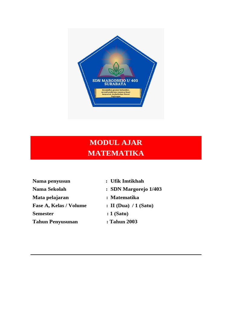 1. Modul Ajar MTK Kelas 2 - BAB 1 | PDF