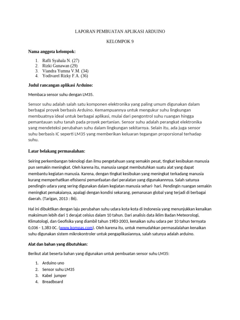Laporan Pembuatan Aplikasi Arduino - Kel9 | PDF