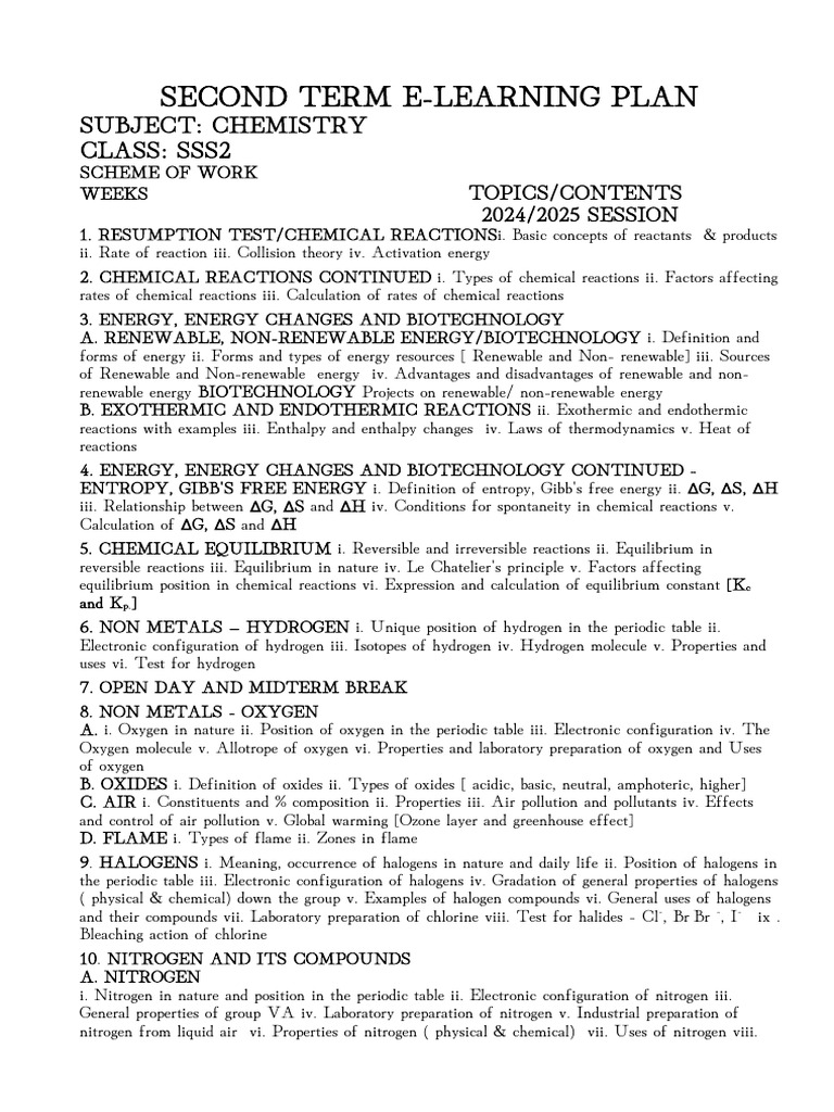 2ND Term S2 Chemistry Scheme | PDF | Chemical Reactions | Nitrogen