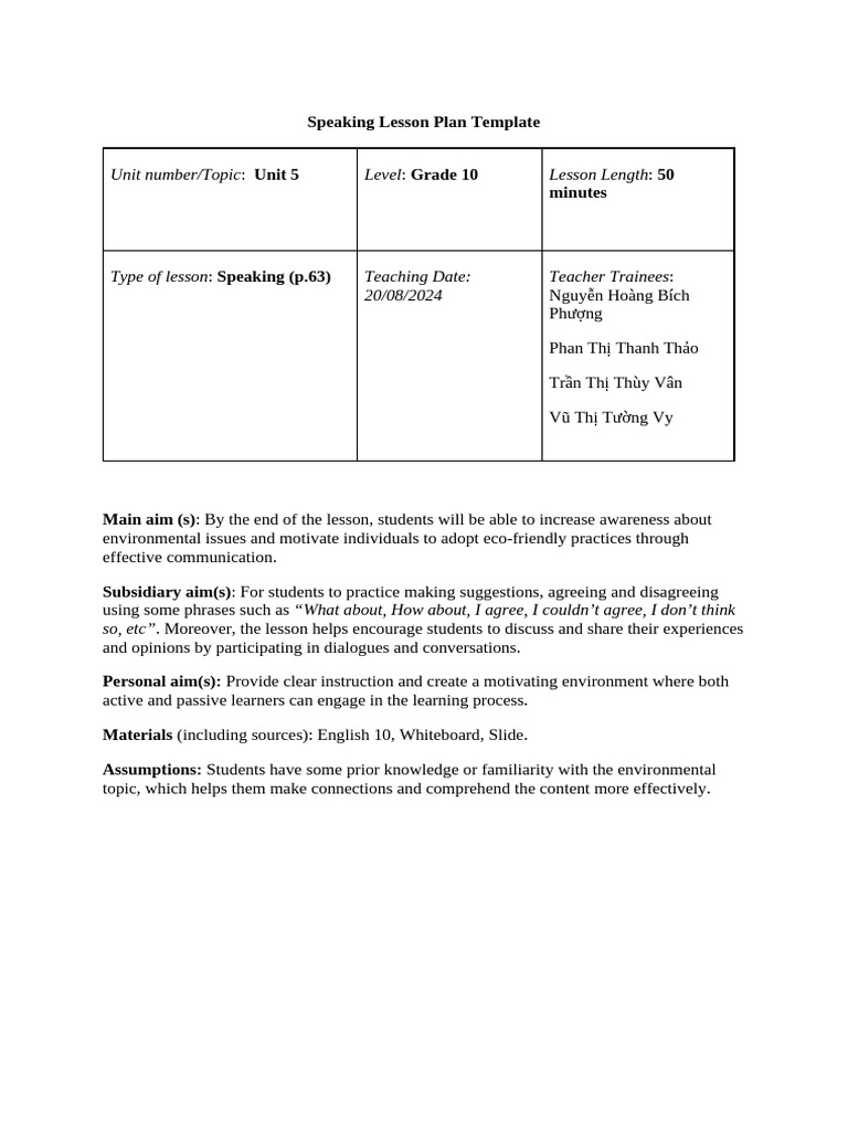 Speaking Lesson Plan | PDF | Vocabulary | Semantics