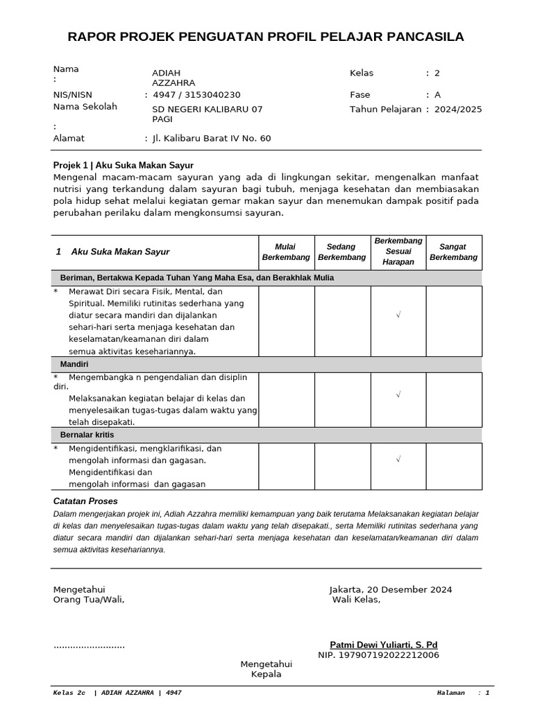 RAPOR P5 KLS Kelas2c | PDF