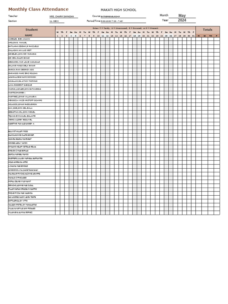 Class Attendance Monthly | PDF