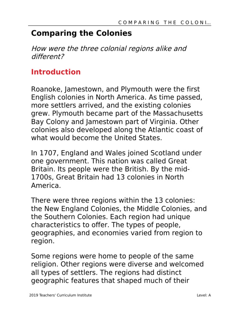 Colonial Regions: Differences & Similarities | PDF | Voting Rights In ...