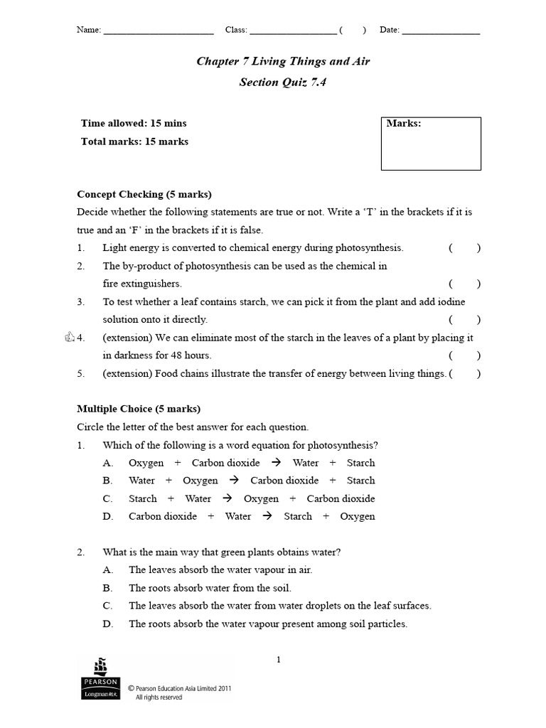 Section Quiz 7 4e Pdf Photosynthesis Leaf