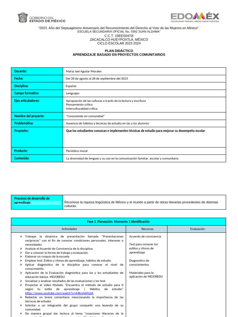 Formato Aprendizaje Basado en Proyectos Comunitarios | PDF | Evaluación | Aprendizaje