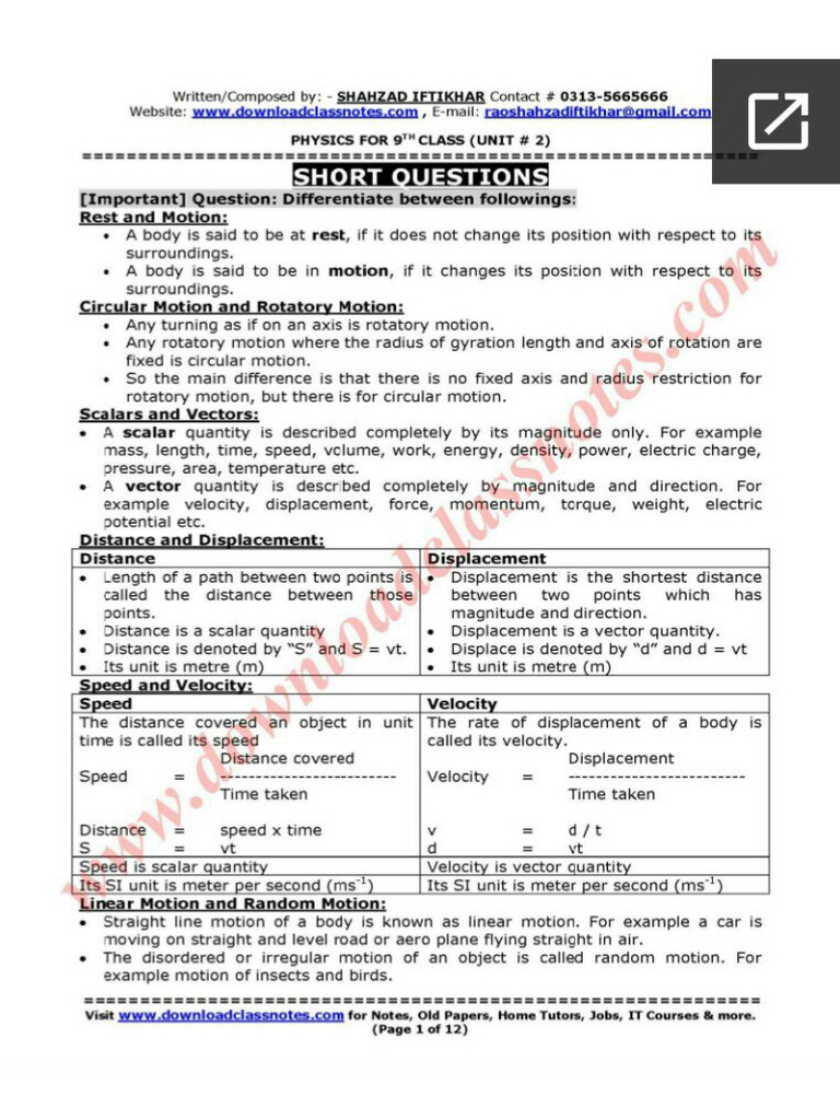 9 Physics unit 2 | PDF