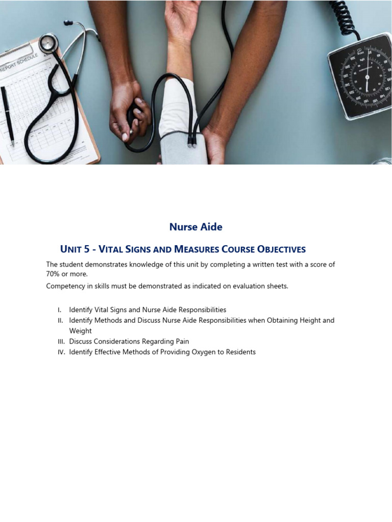 Student NA Unit - 5 - Vital - Signs - and - Measures | PDF | Pulse | Breathing