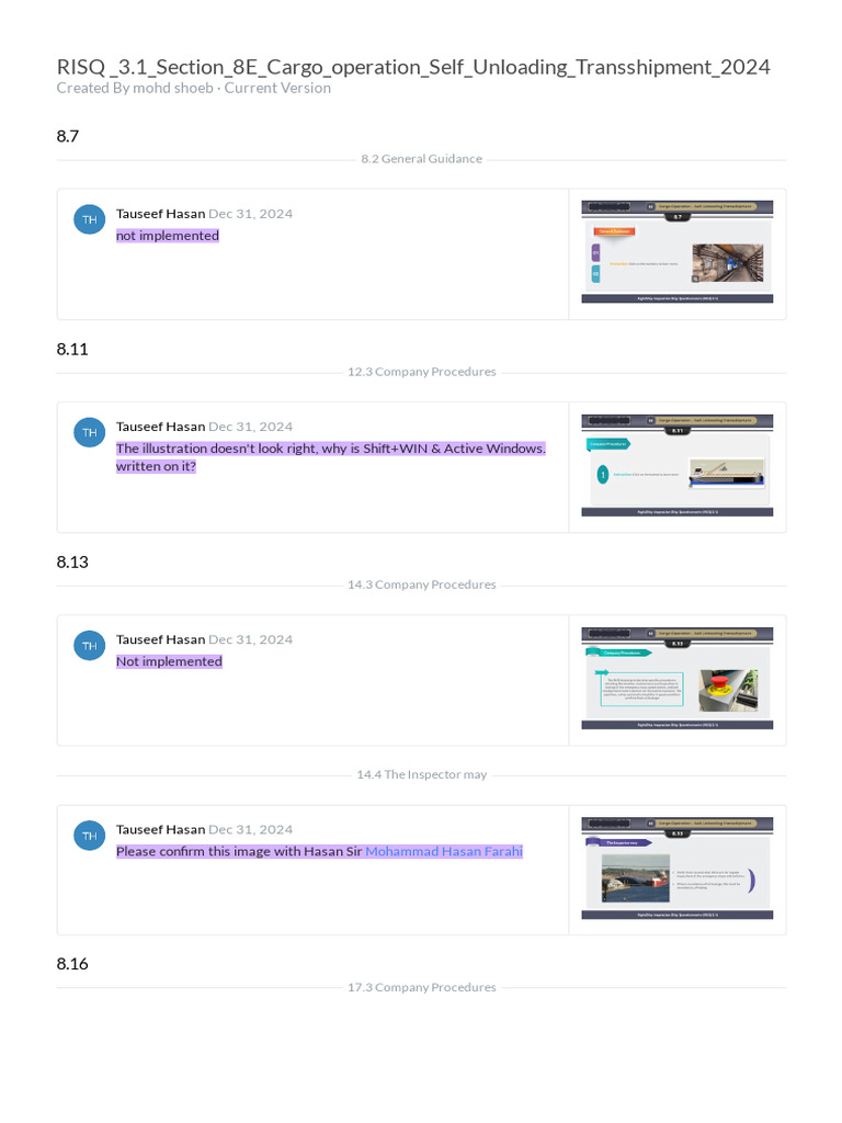 Risq 3 1 Section 8 e Cargo Operation Self Unloading Transshipment 2024 | PDF