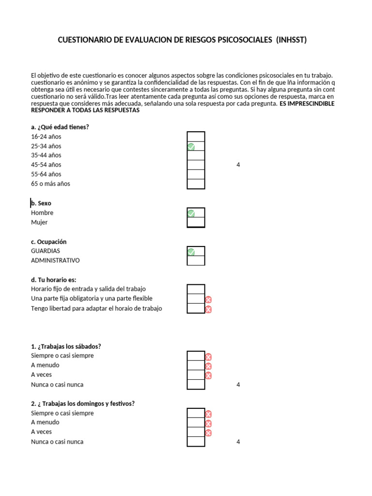 Cuestionario de Evaluacion de Riesgo Psicosocial Empresa Maximo Control | PDF | Cuestionario ...