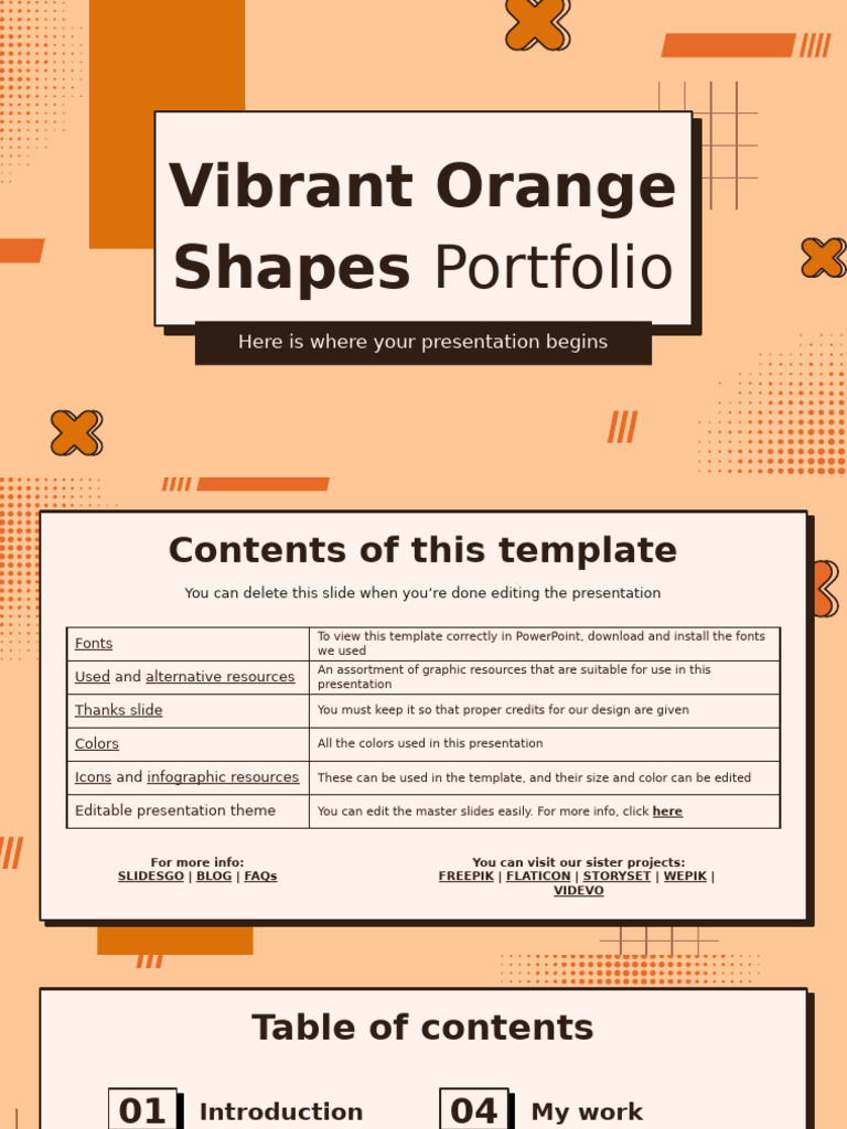 Vibrant Orange Shapes Portfolio by Slidesgo | PDF | Skill | Creativity