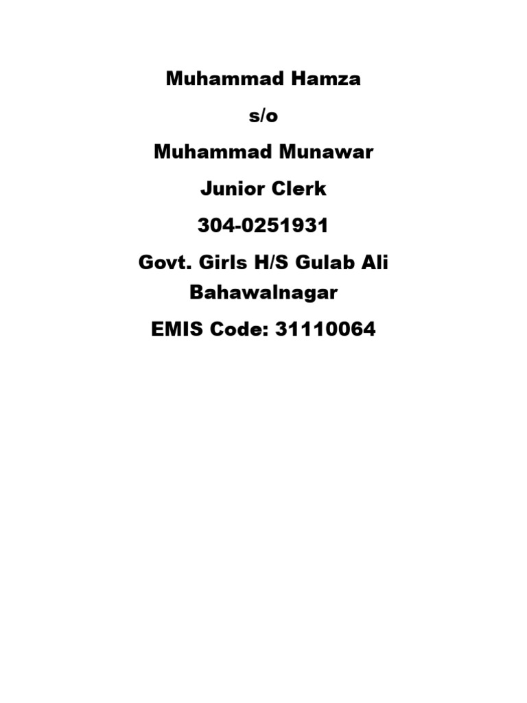 Junior Clerk Profile: Muhammad Hamza | PDF