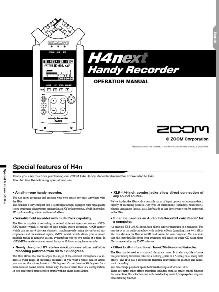 Zoom-H4n User Manual | PDF | Microphone | Electromagnetic Interference