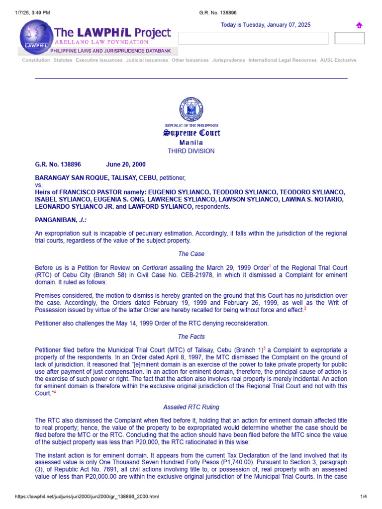Jurisdiction in Expropriation Cases | PDF | Eminent Domain | Lawsuit