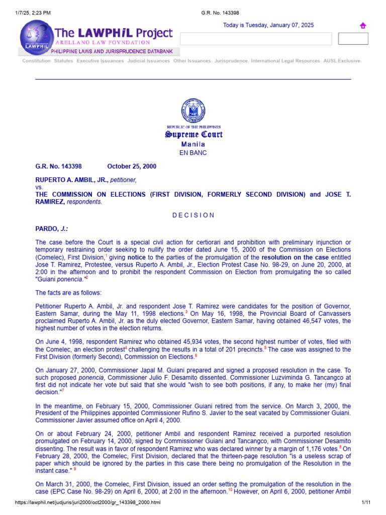 Comelec Election Protest Case Ruling | PDF | Supreme Court Of The ...