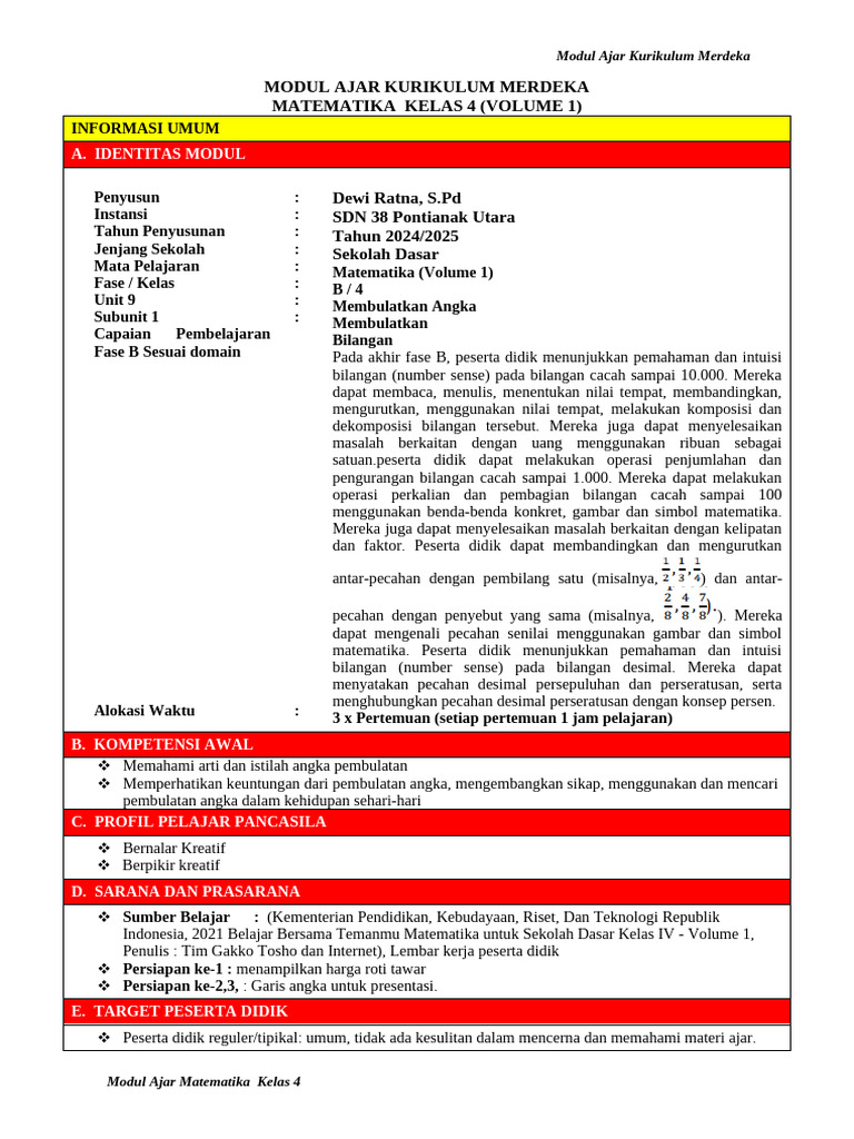 Modul Ajar MTK Unit 9 | PDF