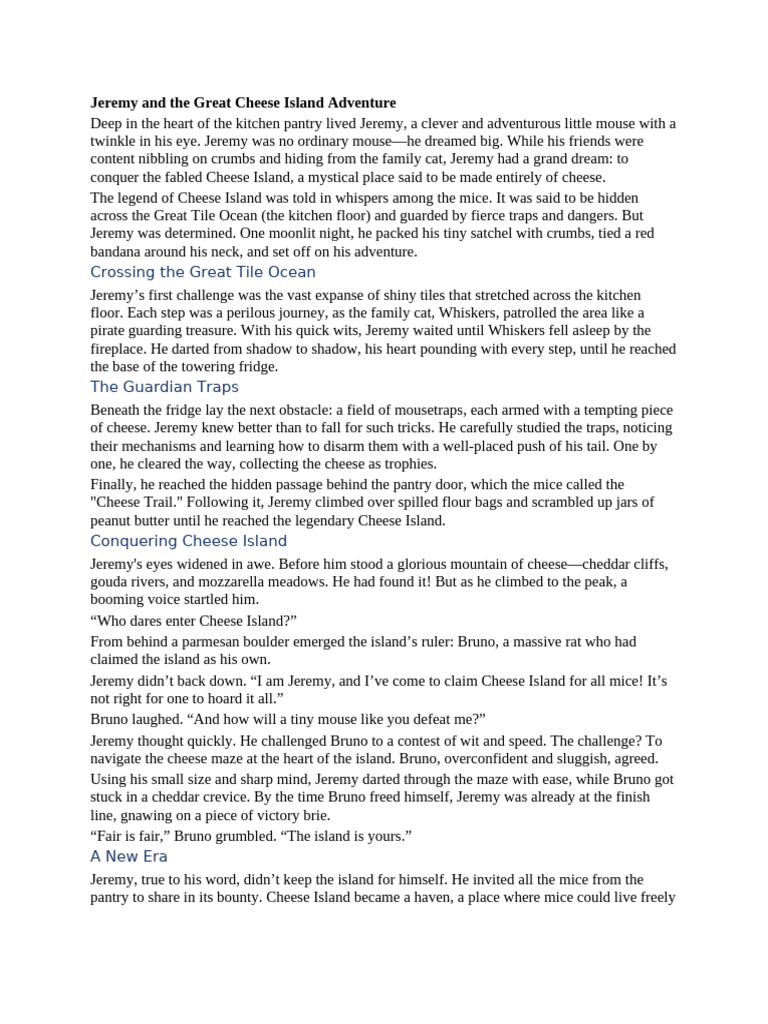 Jeremy Amd The Great Cheese Island Adventure | PDF