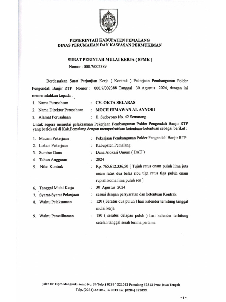 SPMK Pembangunan Polder Pengendali Banjir | PDF