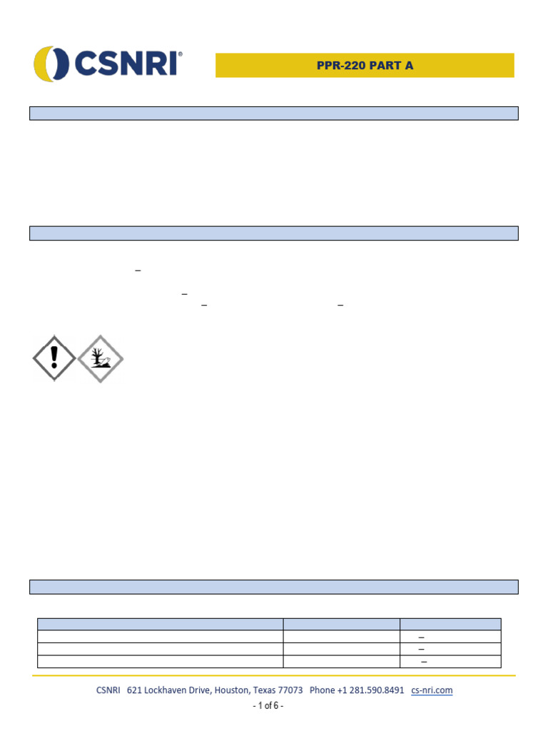 CSNRI SDS US PPR-220-Part-A 10may21 | PDF | Toxicity | Personal ...