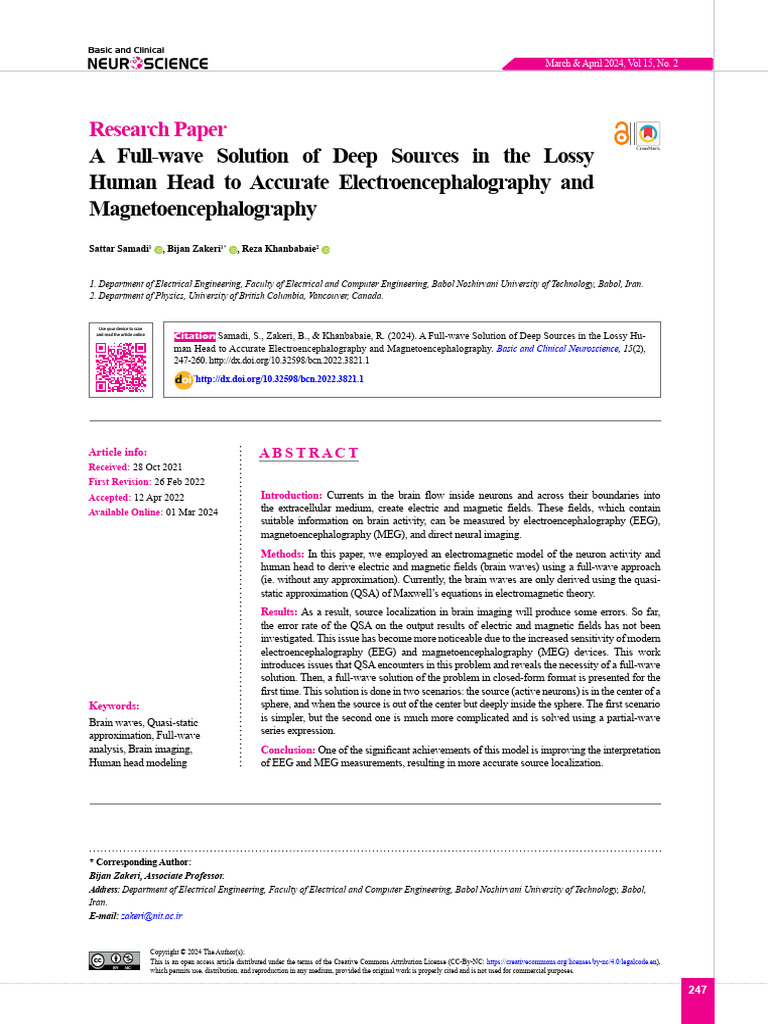 A Full Wave Solution of Deep Sources in | PDF | Magnetoencephalography | Electroencephalography