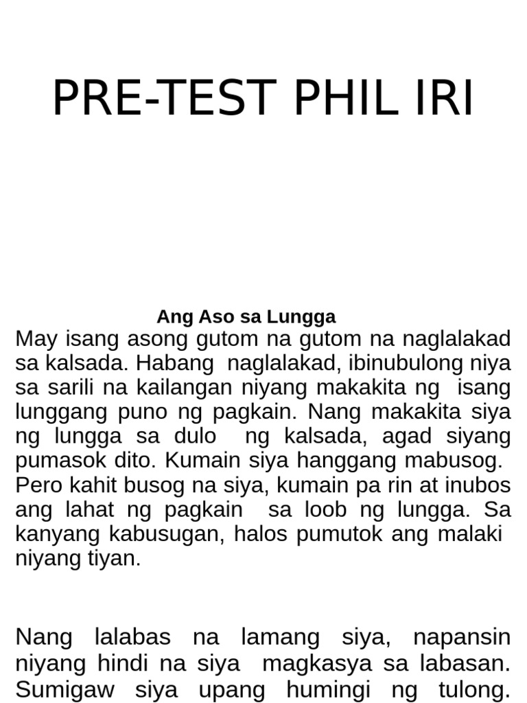 PRE TEST PHIL IRI Filipino GST | PDF