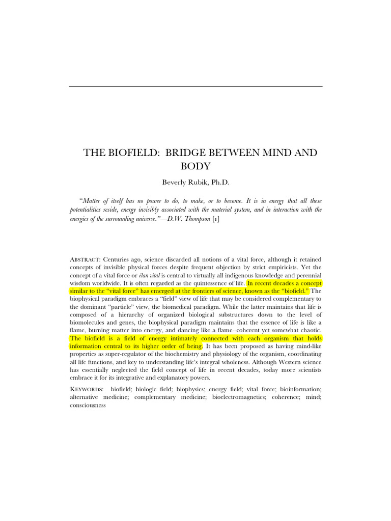 The Biofield Bridge Between Mind and Body | PDF | Energy Medicine ...