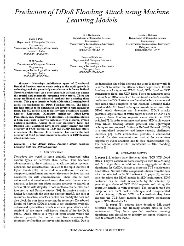 Prediction Of Ddos Flooding Attack Using Machine Learning Models Pdf
