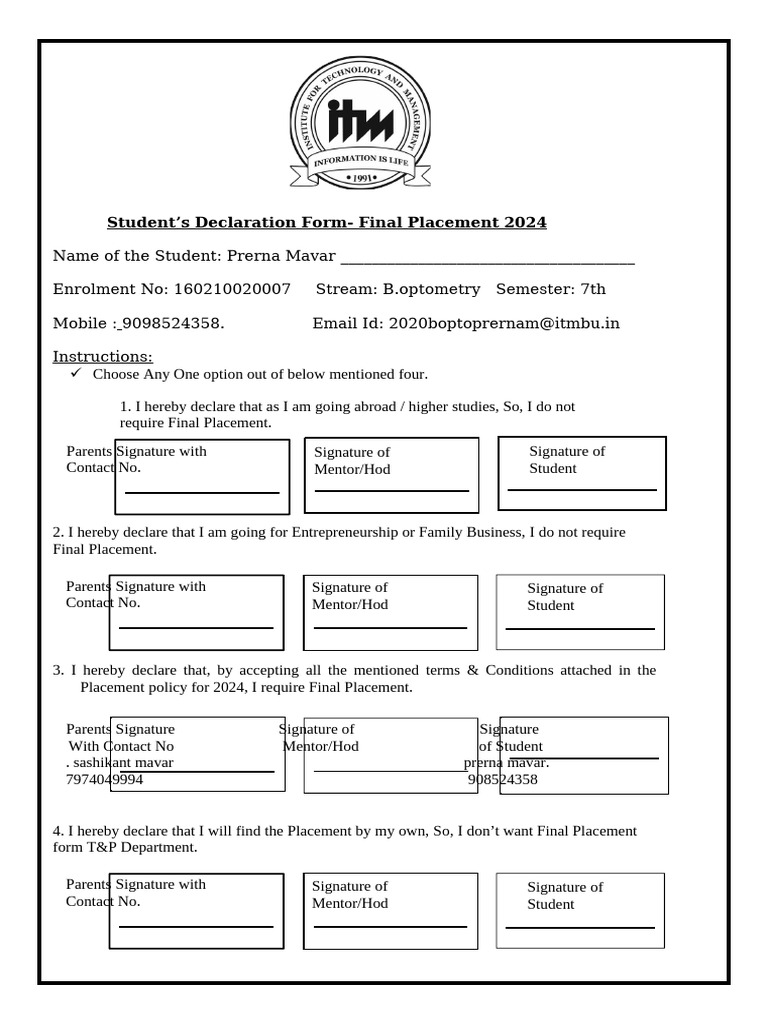 Students Declaration 2024 | PDF