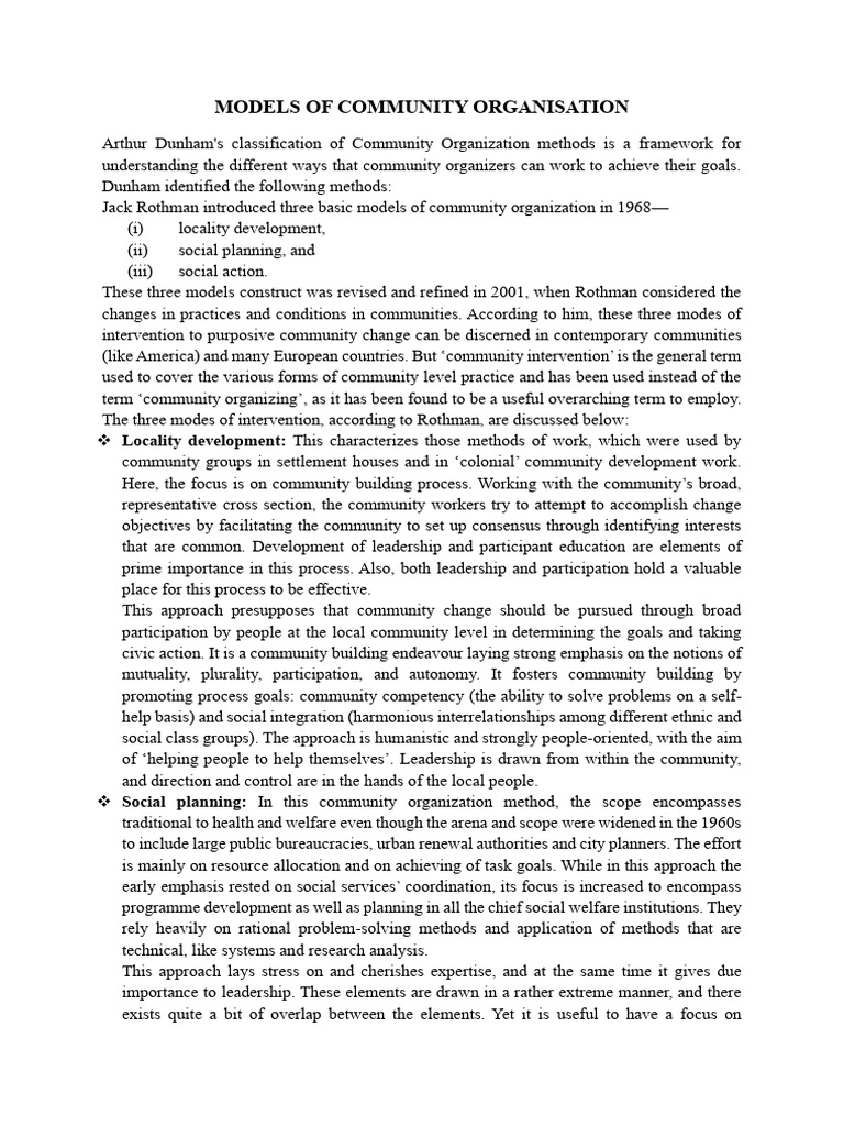 Rothman's Community Organization Models | PDF | Leadership | Community