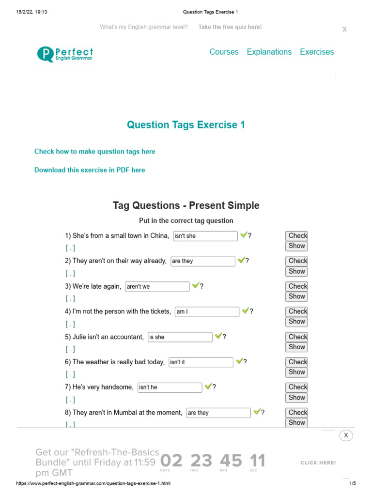 Question Tags Exercise 1_ | PDF