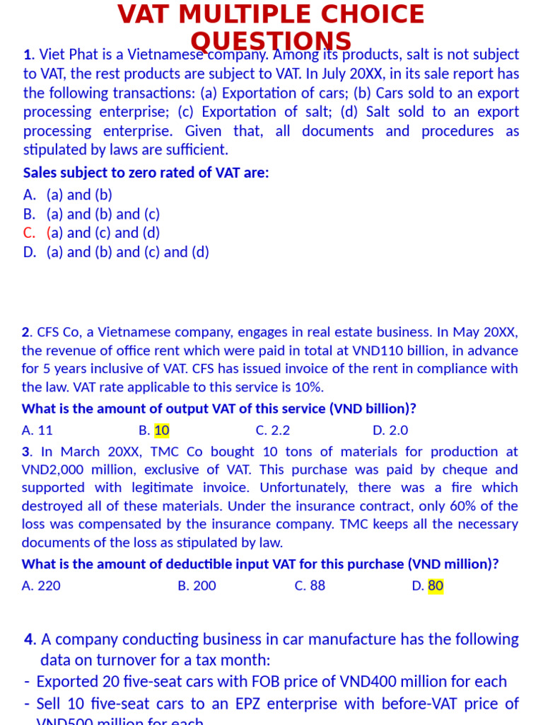 VAT Multiple Choice Questions Guide | PDF | Value Added Tax | Taxes