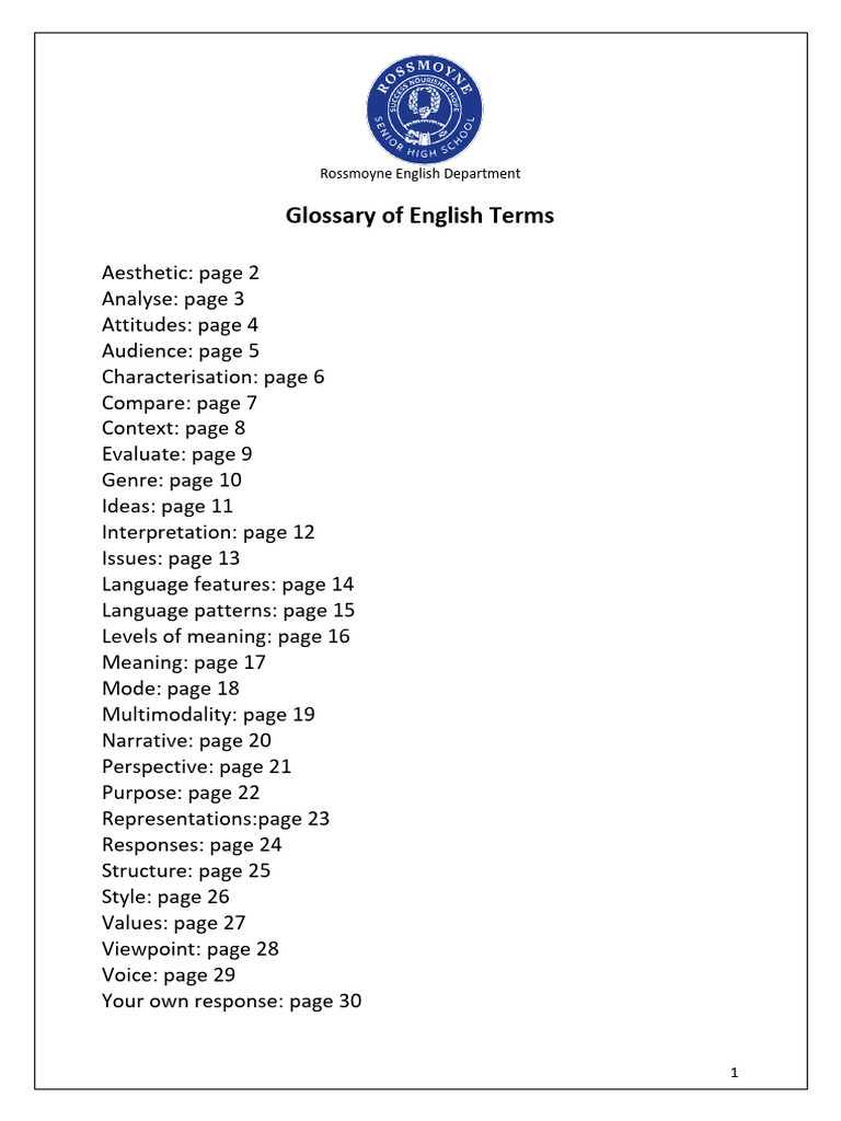 Glossary of English Terms | PDF | English Language | Aesthetics