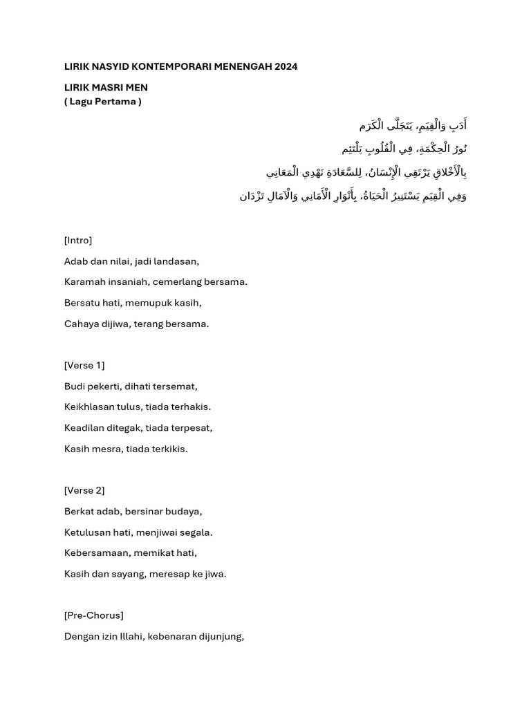 Lirik Nasyid Men 2024 Ppadni | PDF