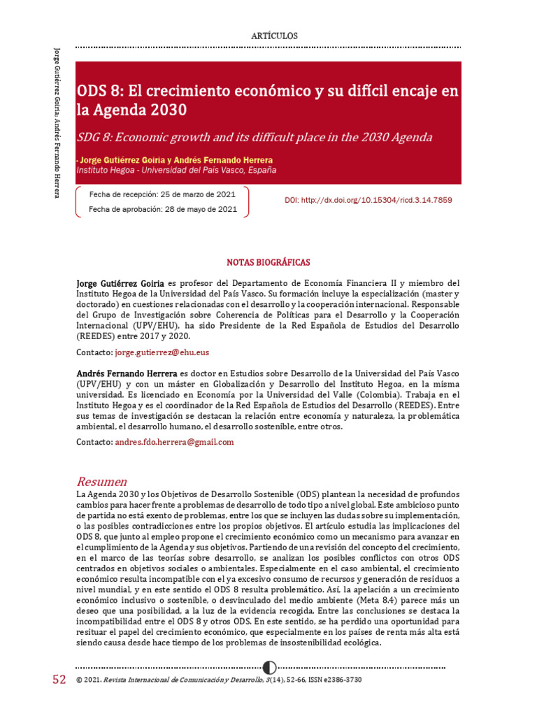 S02 T03 L01 GUTIERREZ y HERRERA - ODS 8, El Crecimiento Economico y Su Dificil Encaje en La ...