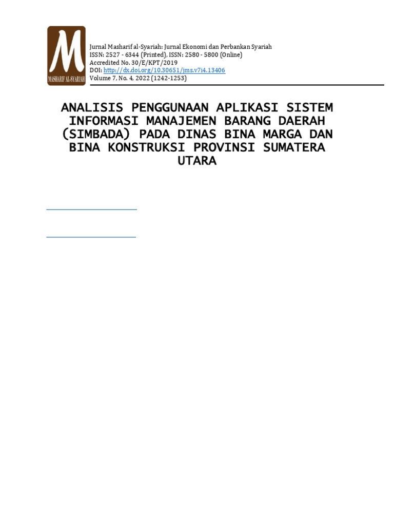 Analisis Penggunaan Aplikasi Sistem Informasi Manajemen Barang Daerah (Simbada) Pada Dinas Bina ...