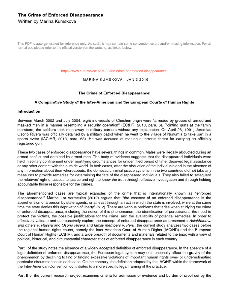 The Crime of Enforced Disappearance | PDF | Crimes Against Humanity ...