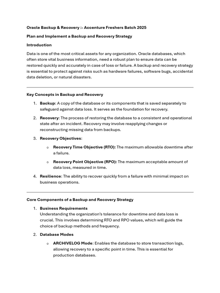 Oracle Backup & Recovery Notes V2 | PDF | Backup | Databases