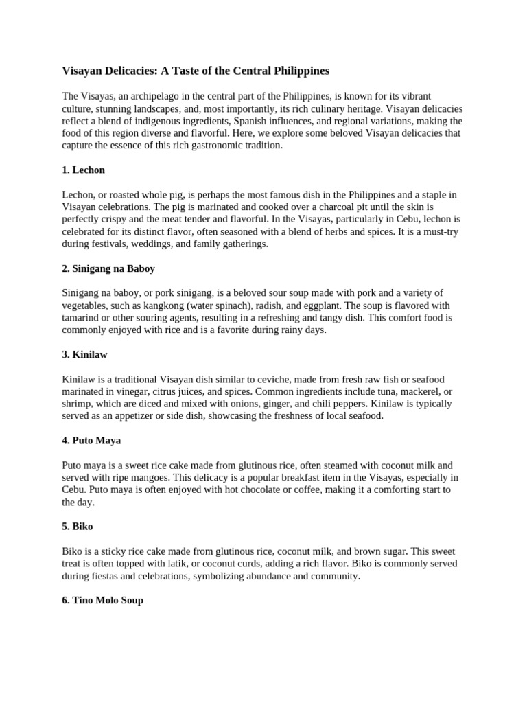 Visayan Delicacies A Taste of The Central Philippines | PDF | Food And ...