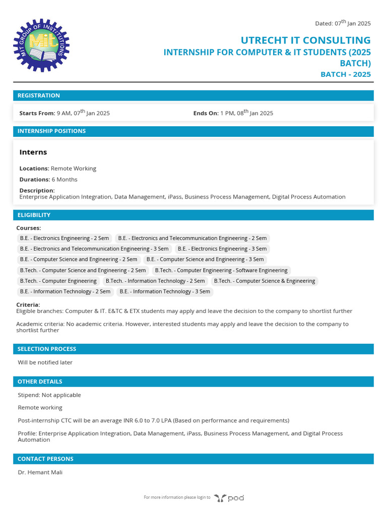 Internship For Computer IT Students (2025 Batch) | PDF | Engineering ...