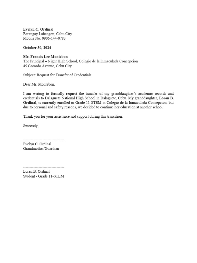 Request for Student Credential Transfer | PDF