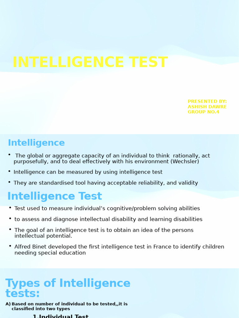 Overview of Intelligence Tests | PDF | Wechsler Adult Intelligence ...