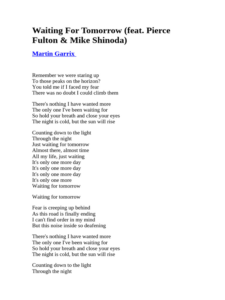 Waiting For Tomorrow Lyrics Analysis | PDF