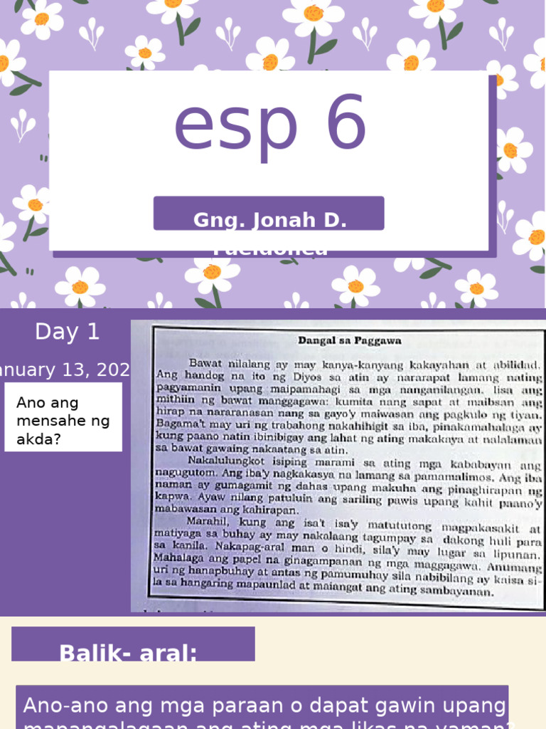 Esp 6 Q3 W5-Day1 | PDF