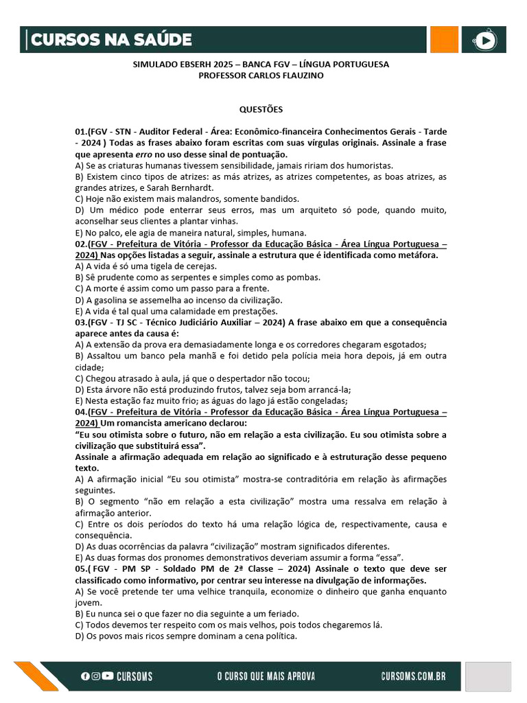 SIMULADO FGV LINGUA PORTUGUESA EBSERH 2025 SEM GABARITO | PDF | Amor ... SIMULADO FGV LINGUA PORTUGUESA EBSERH 2025 SEM GABARITO | PDF | Amor ...