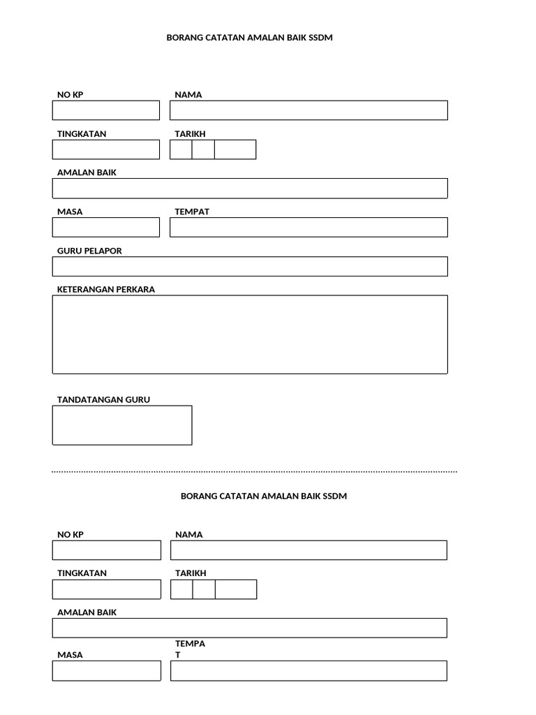 Borang Catatan Amalan Baik SSDM | PDF