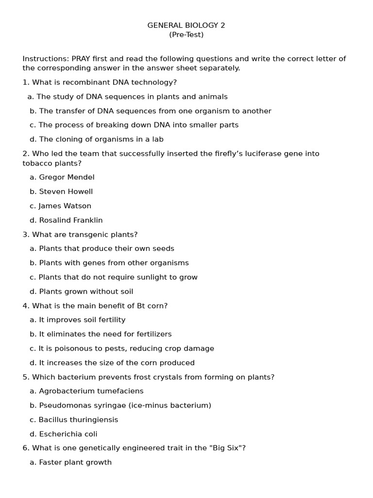 GEN BIO 2 PRE-TEST | PDF | Immune System | Evolution